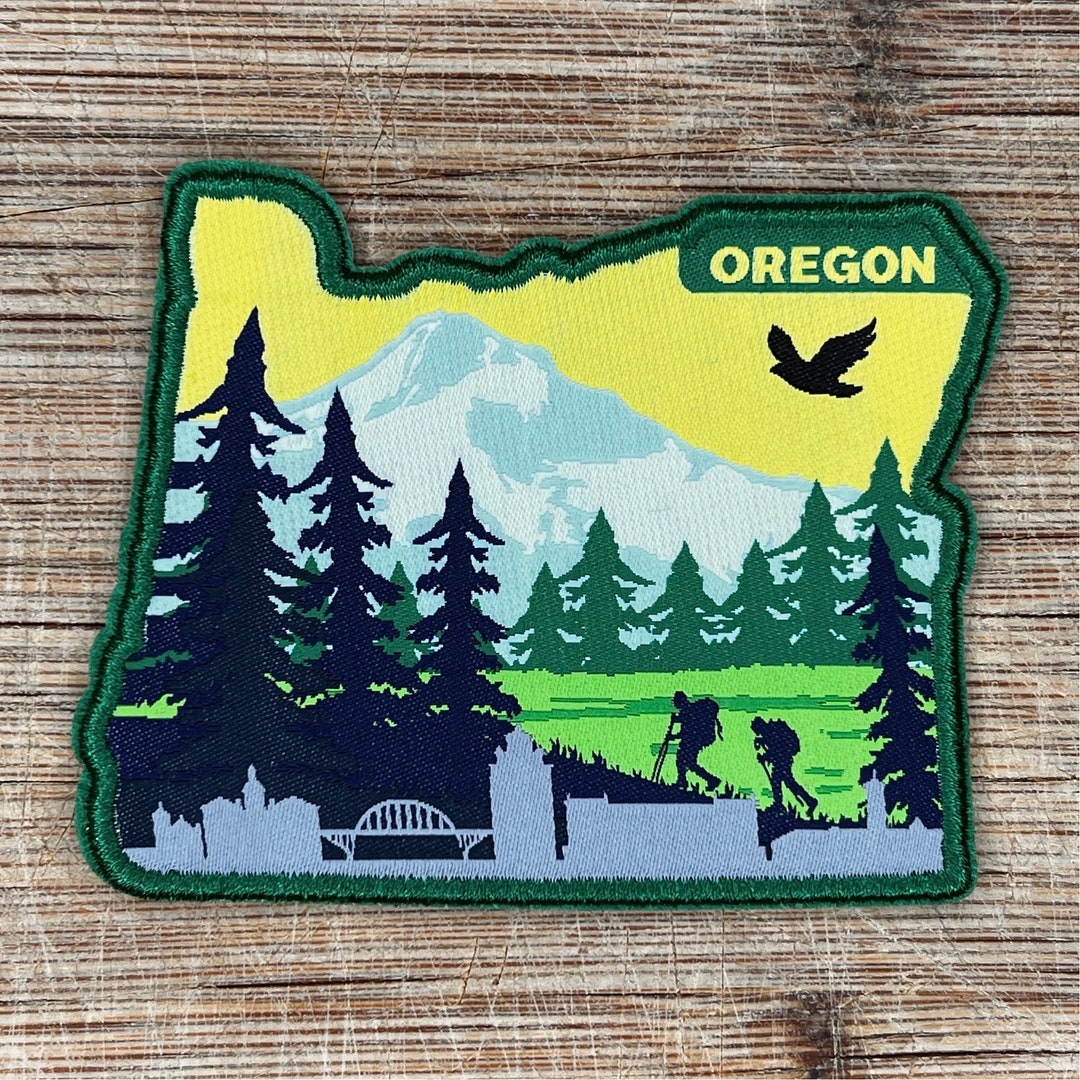 Oregon Patch 3.5x3 Iron on Embroidered PNW – Mt Hood Hiking Scene and ...