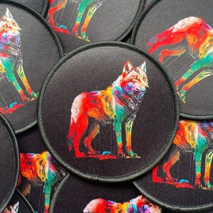 Vibrant Watercolor Wolf Iron-on Patch – 3-inch Forest Animal Fabric ...