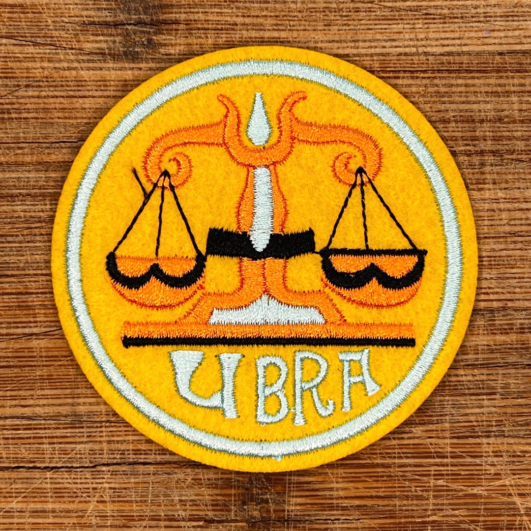 Libra Astrology Iron-on Patch - 2.75 Inch Round Embroidered Zodiac Patch on Felt Backing ...