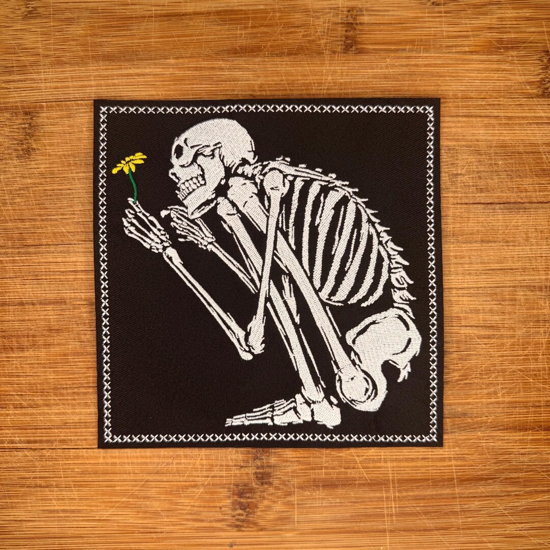 Skeleton Flower Patch 6x6 Iron-on, Memento Mori Goth Embroidered Patch ...