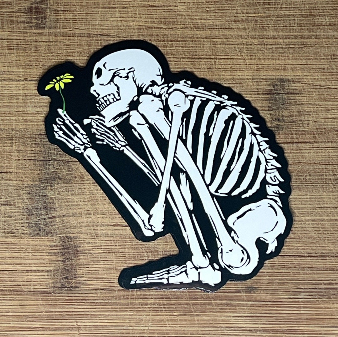 Crouching Skeleton Holding Flower Vinyl Sticker Gothic Art Decal for ...
