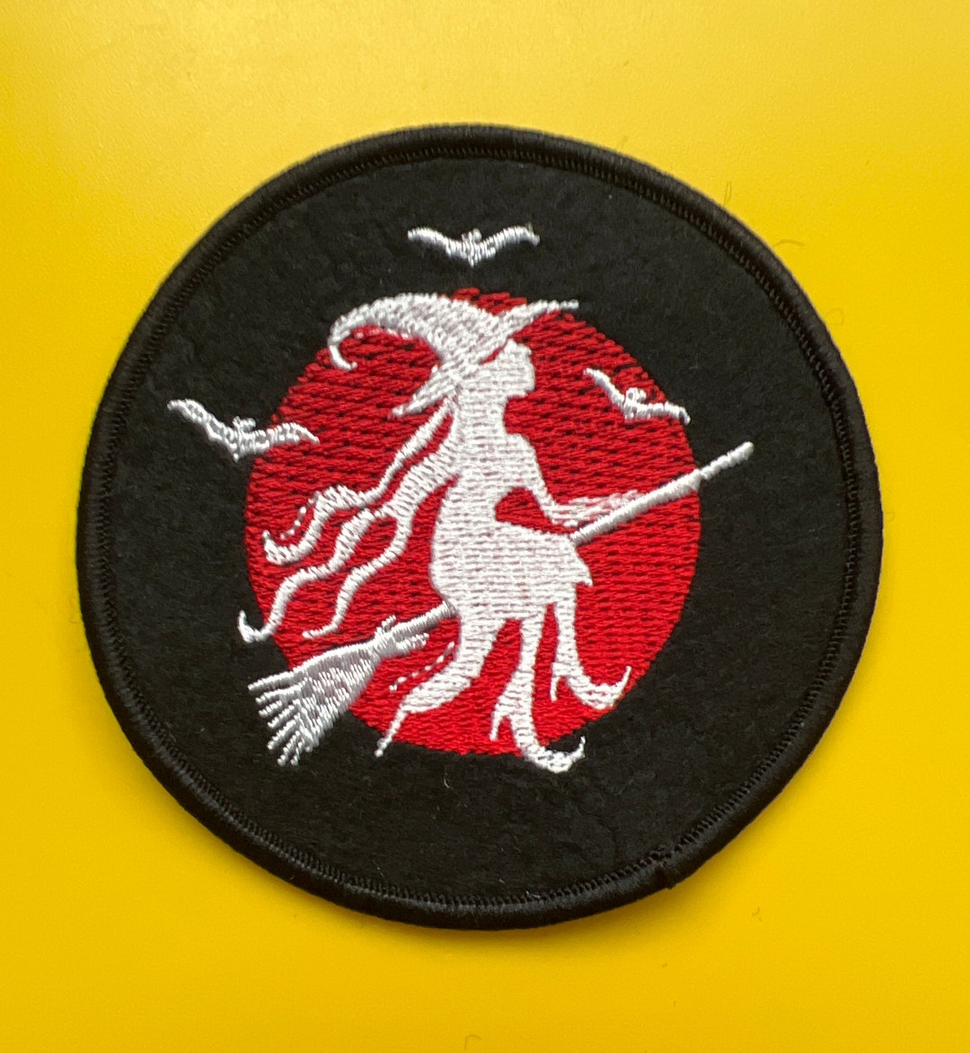 Spooky Vintage Witch on Broomstick With Bloodmoon Patch 3 Inches - Etsy