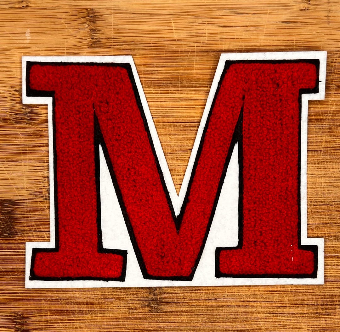 Red Chenille Letter M Patch 6.5x5in Varsity Style Felt Iron-on Patch ...