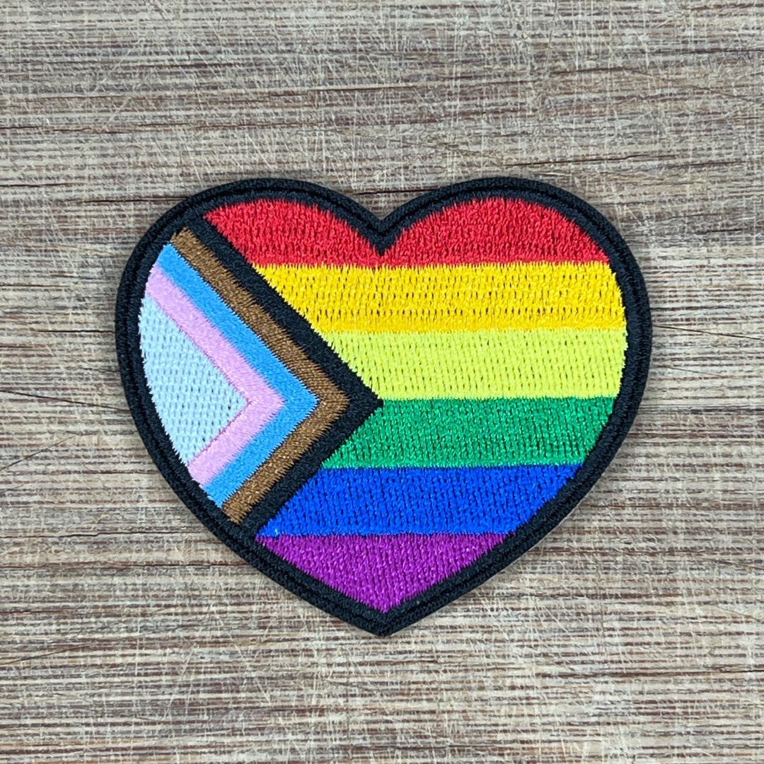 Progress Pride Heart Patch LGBTQ+ Rainbow Iron-on Embroidered 2.25", 4 ...