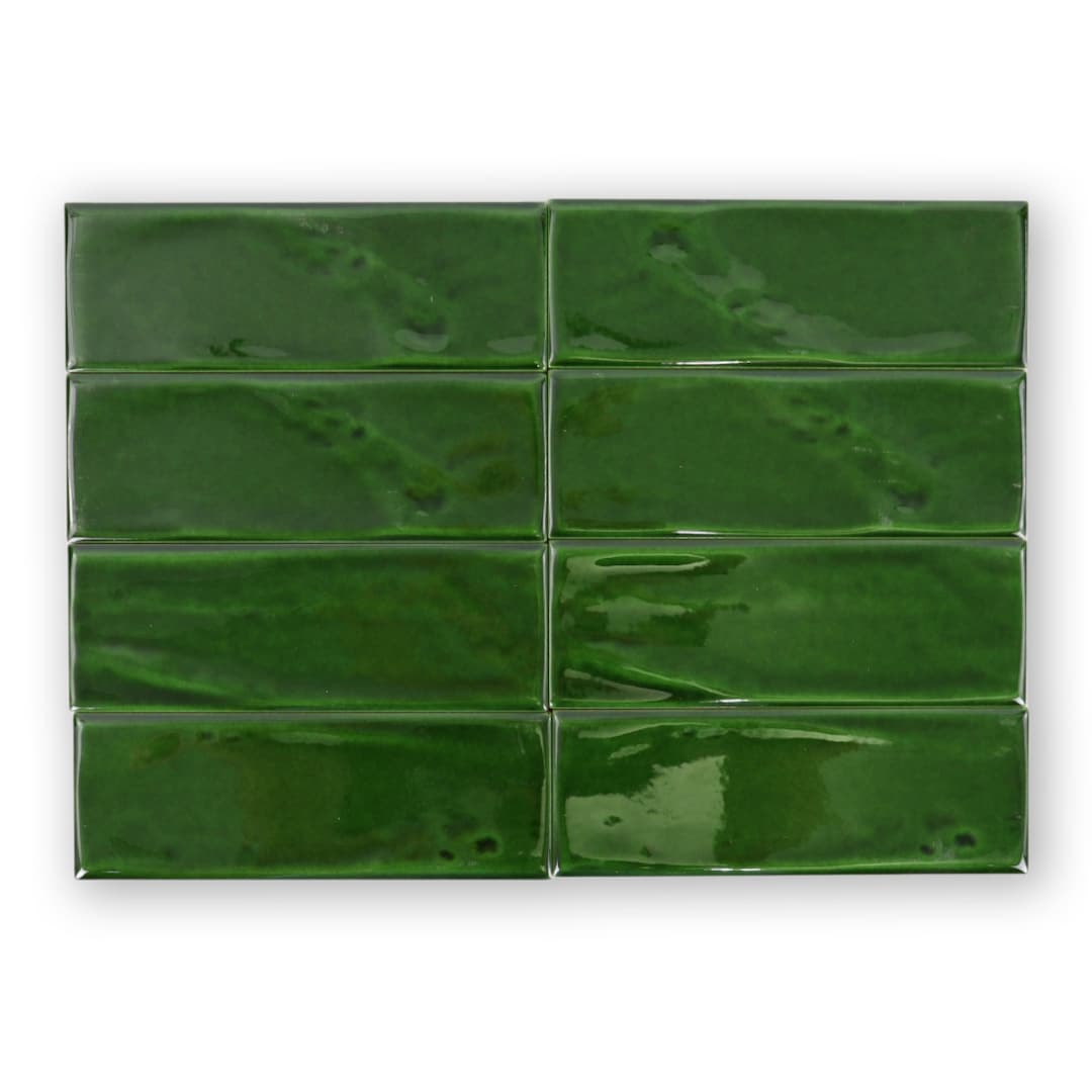 Handmade 3x8 Emerald Green Glossy Undulated Subway Tile - Sample - Etsy