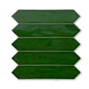 Handmade Picket 2x10 Emerald Green Glossy Undulated Subway Tile ...