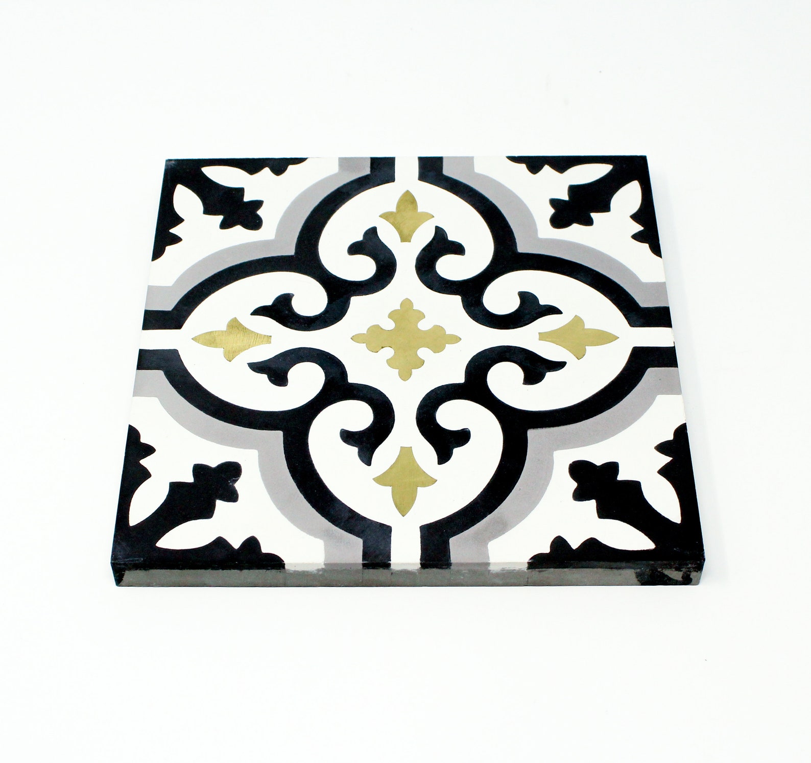 Cadiz Cement Tile With Brass Inlay - Etsy
