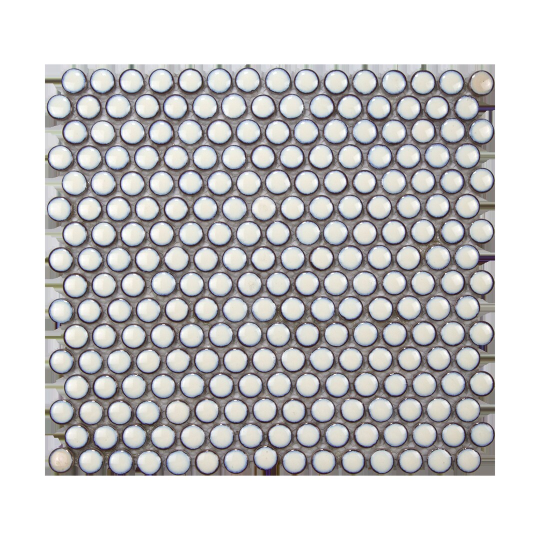 White With Brown Border Glossy Penny Round Mosaic Tile - Lot of 89.1 Sq ...