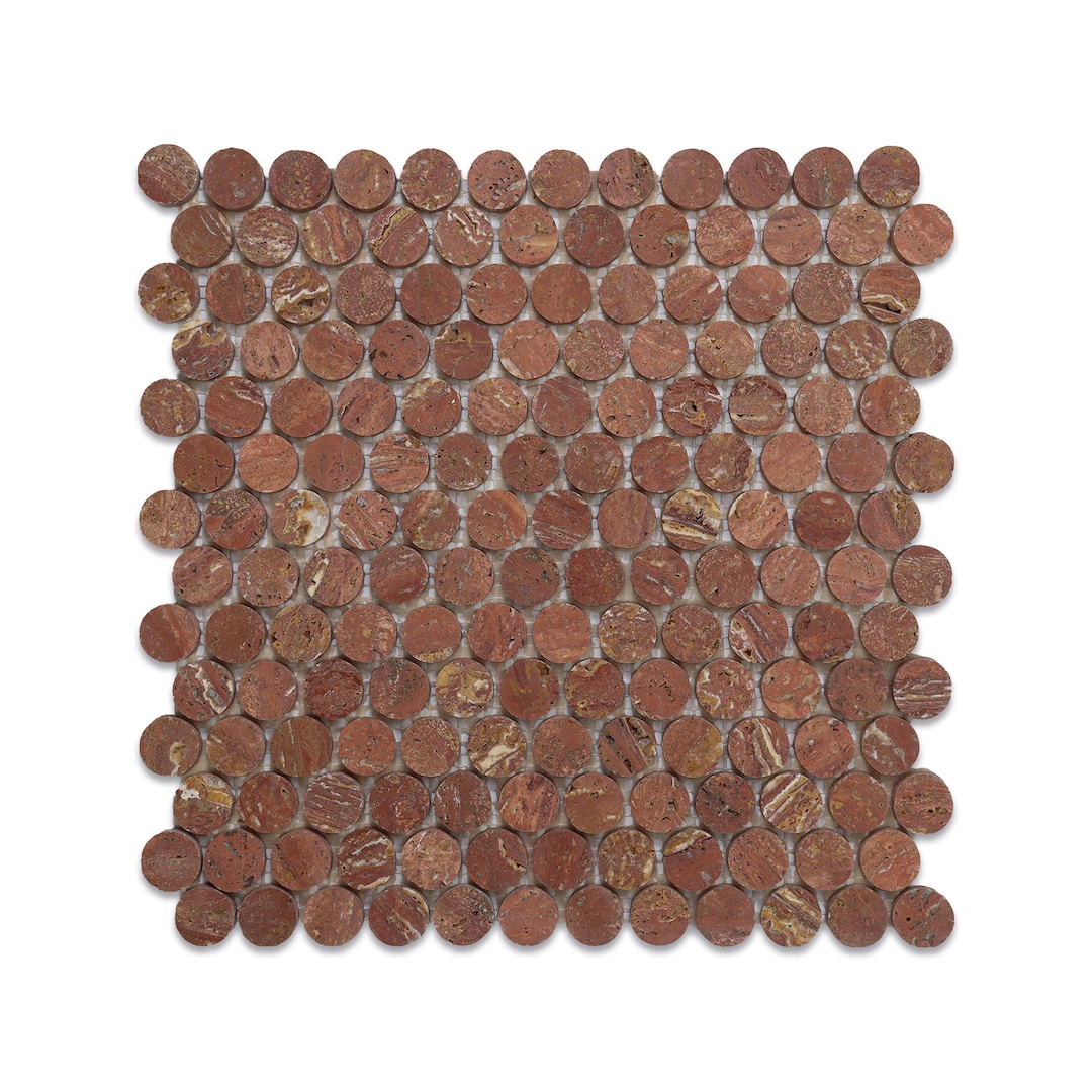 Penny Round 1" Red Travertine Honed Mosaic Tile - Sample - Etsy