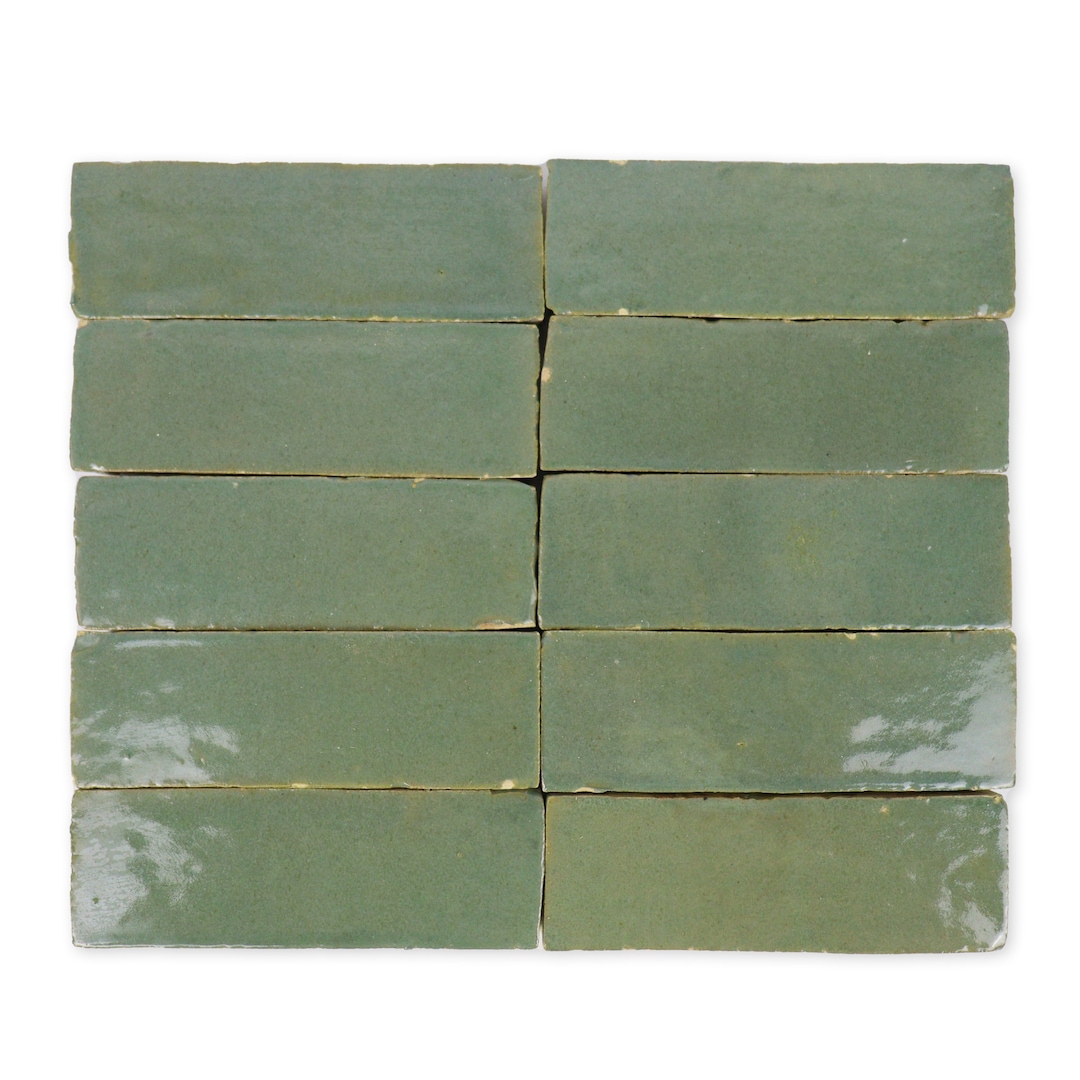Handmade Moroccan Zellige 2x6 Moss Green Terracotta Tile - Sample - Etsy