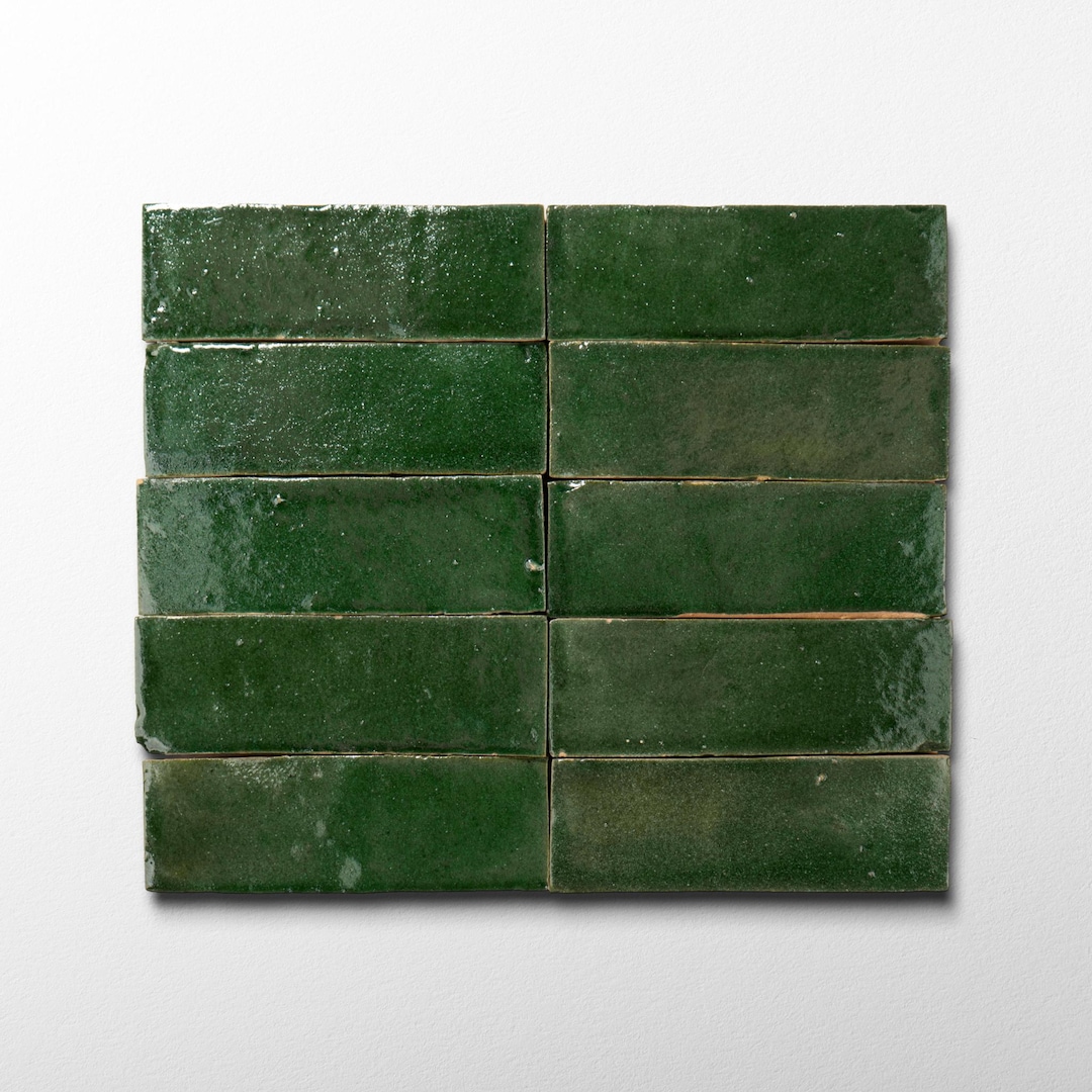 Handmade Moroccan Zellige 2x6 Emerald Green Bejmat Terracotta Tile ...