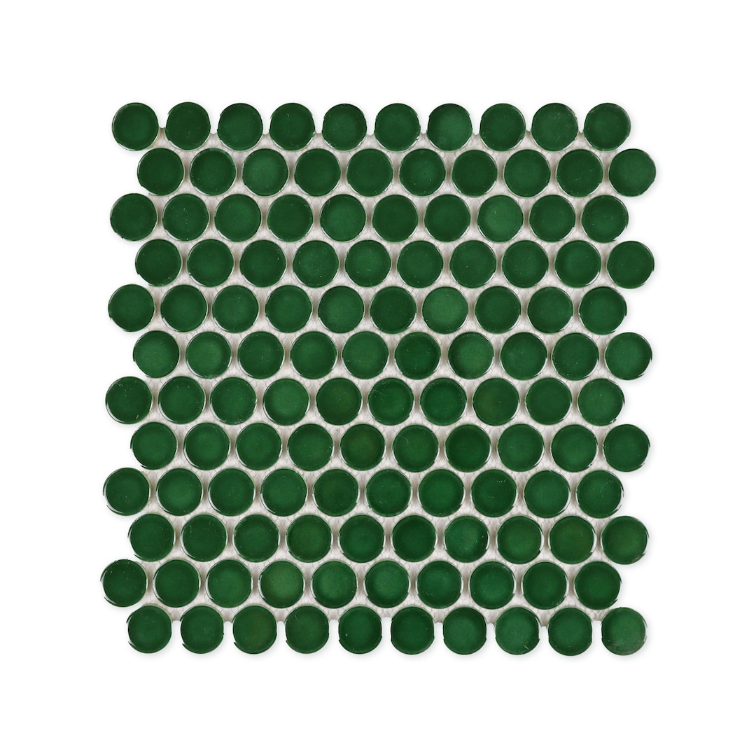 Emerald Green Glossy Jumbo Penny Round Mosaic Tile - 14" X 14" - Box of ...