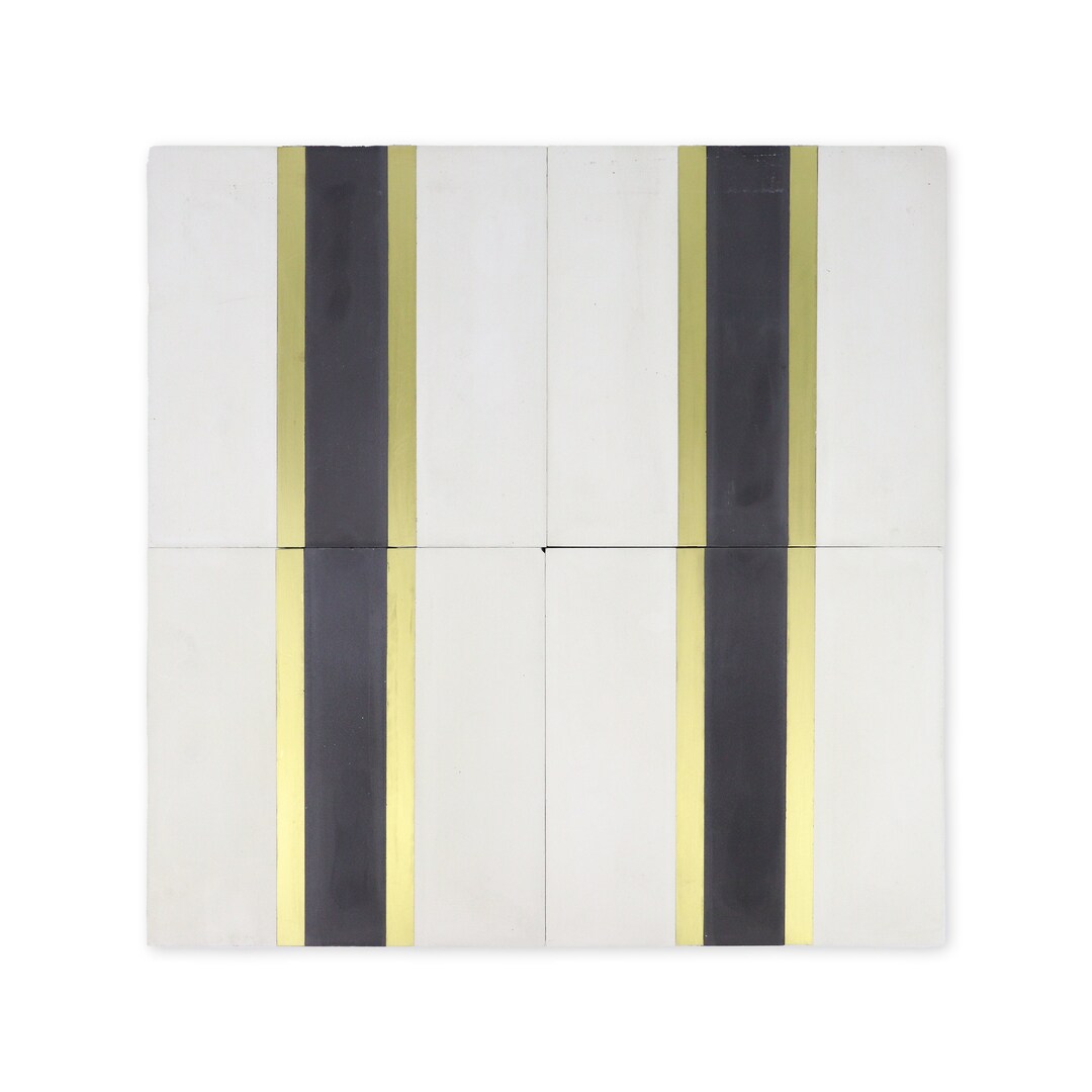 Stripe White Cement Tile With Brass Inlay Sample - Etsy