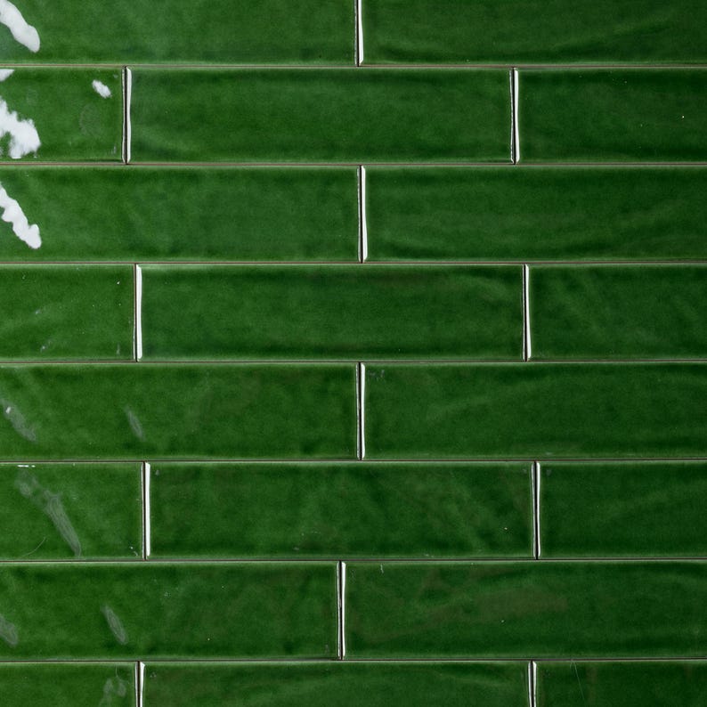 Handmade 2x8 Emerald Green Glossy Undulated Subway Tile - Sample - Etsy