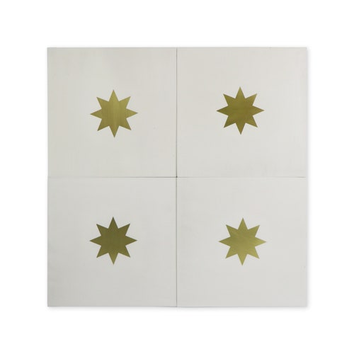 Stamp White Cement Tile With Brass Inlay - Etsy