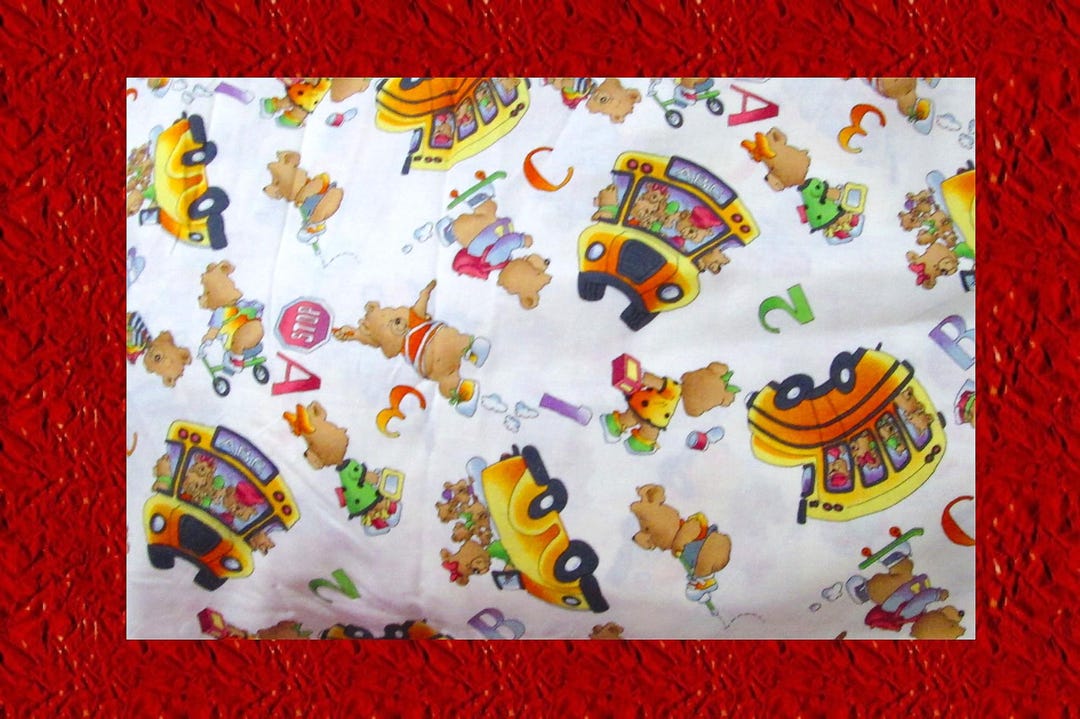 Vintage Teddy Bear School Bus Fabric: Alexander Henry Cotton, 1995 by ...