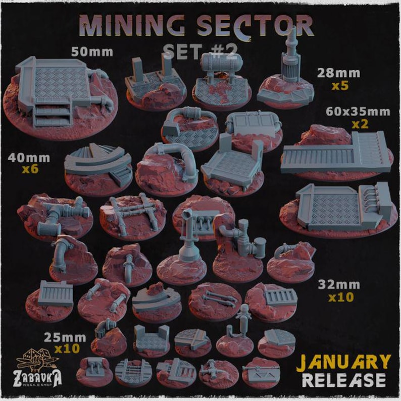 Mining Sector Bases – Resin Miniature Bases for 25mm 28mm 32mm 40mm ...