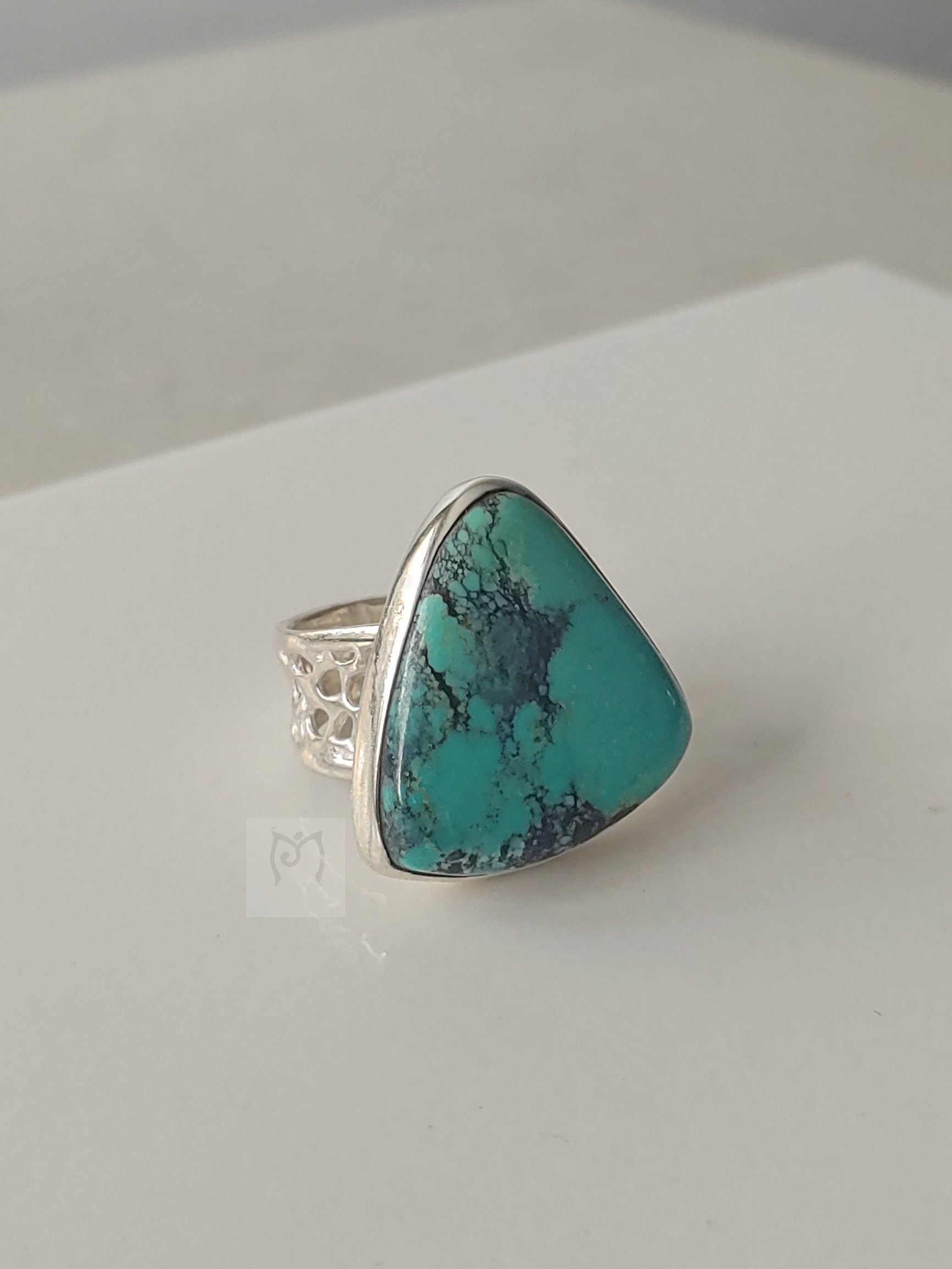Spider Web Turquoise Ring. Big Triangle Nevada Turquoise - Etsy