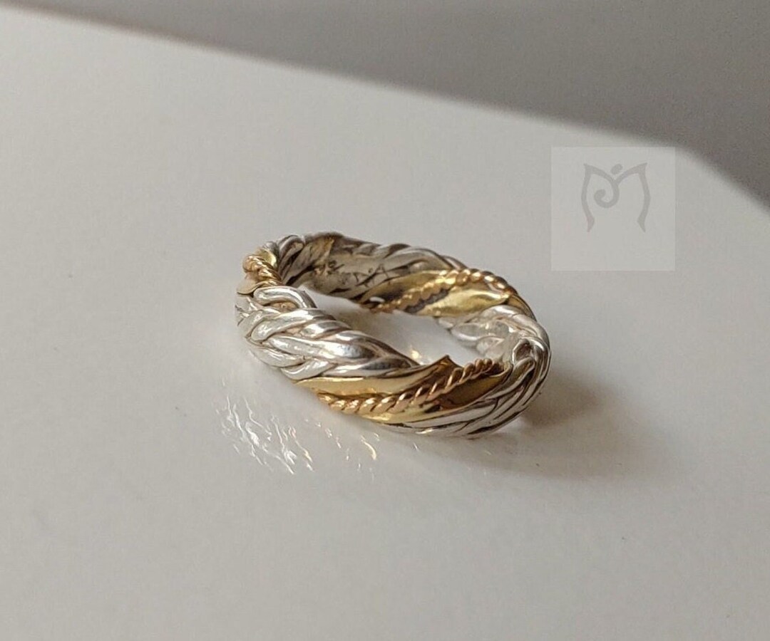 18k Solid Gold and Silver Braided Band. Unique Silver and Gold Handmade ...