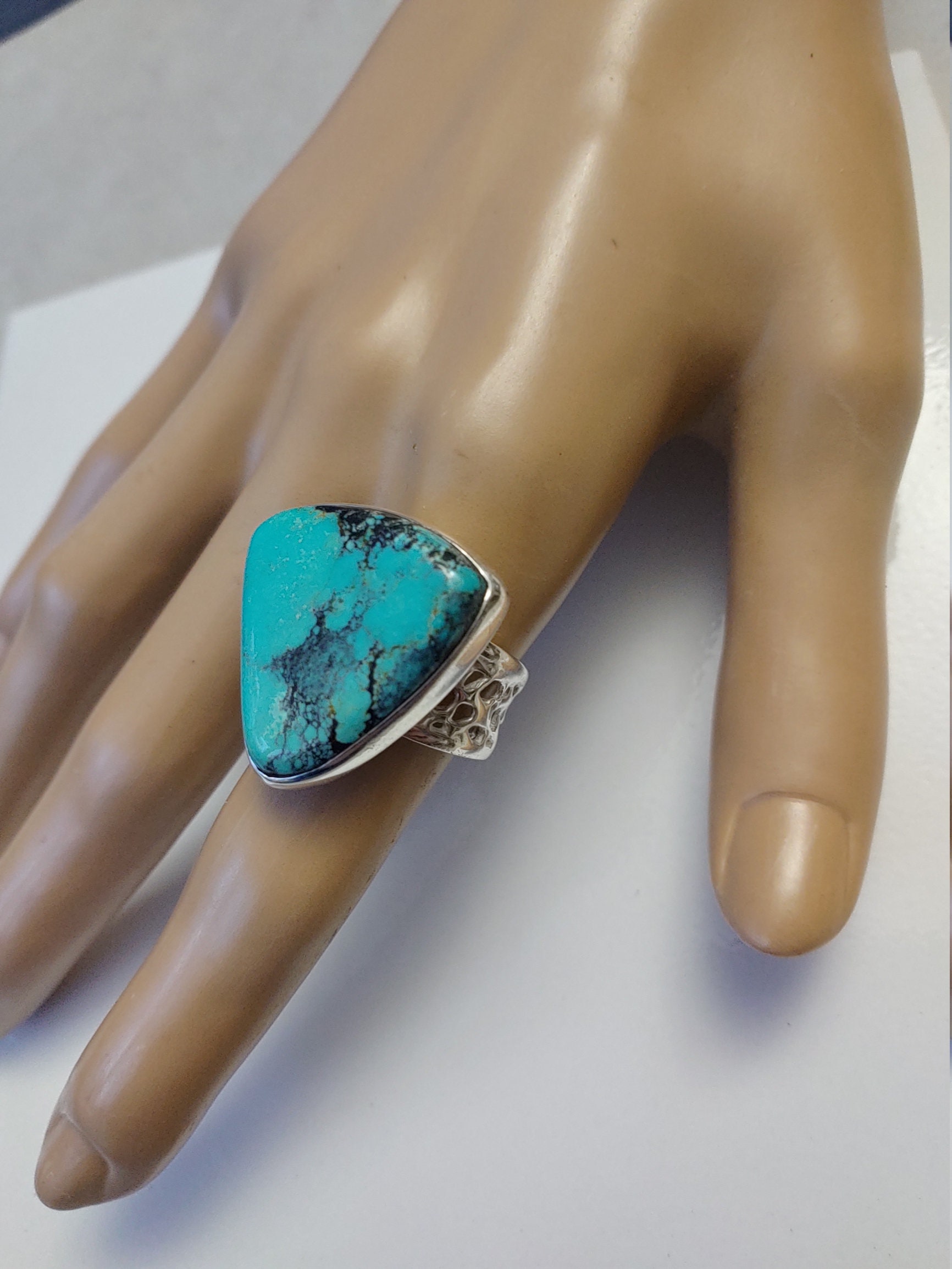 Spider Web Turquoise Ring. Big Triangle Nevada Turquoise - Etsy