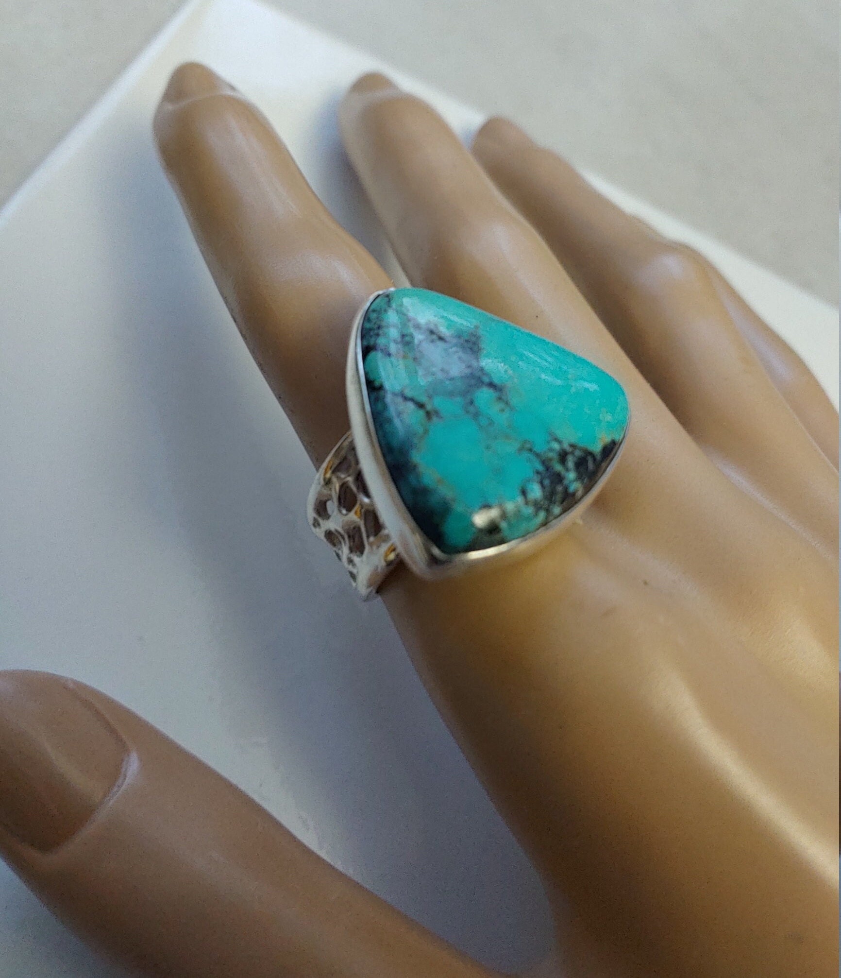 Spider Web Turquoise Ring. Big Triangle Nevada Turquoise - Etsy