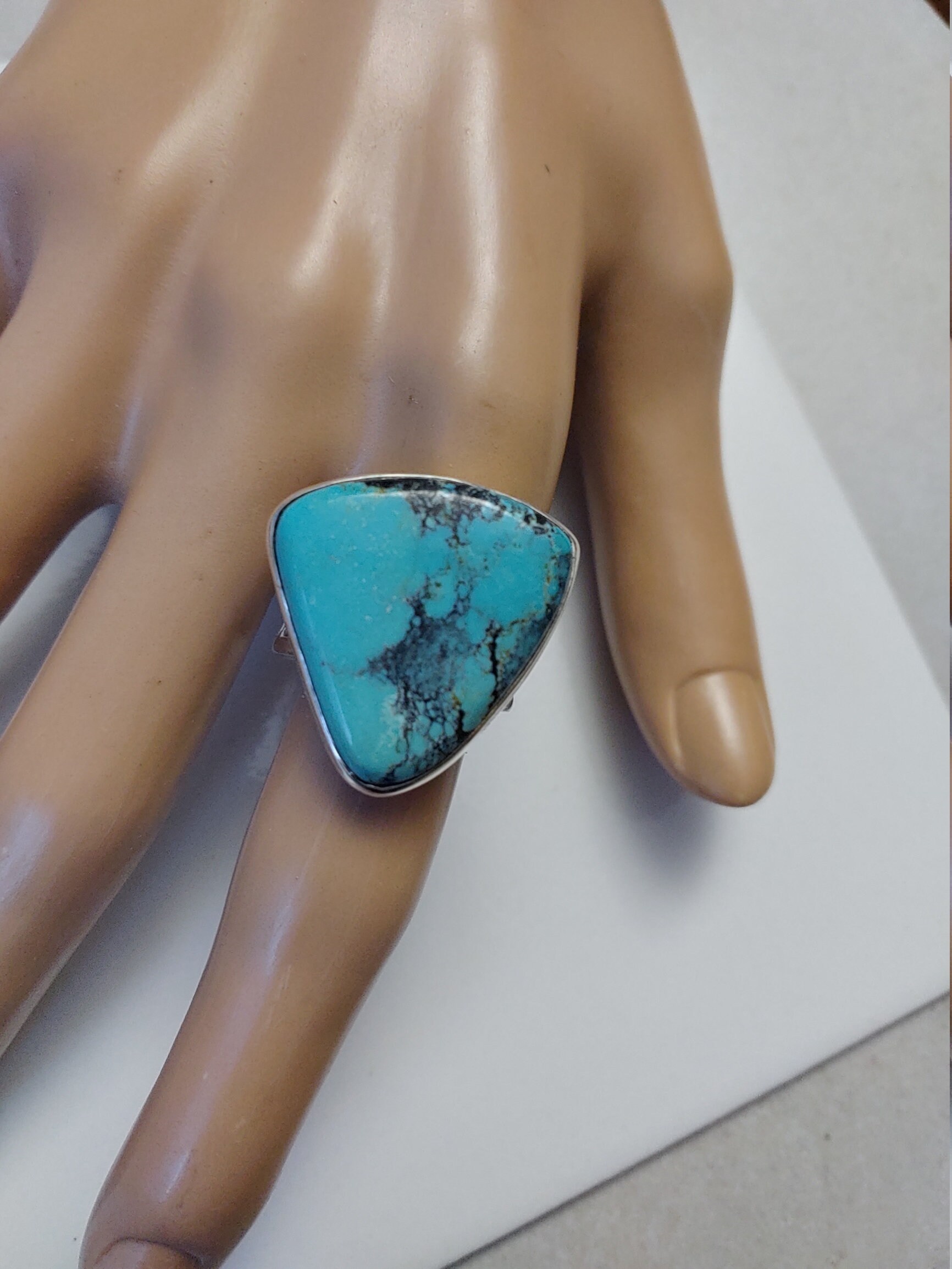 Spider Web Turquoise Ring. Big Triangle Nevada Turquoise - Etsy