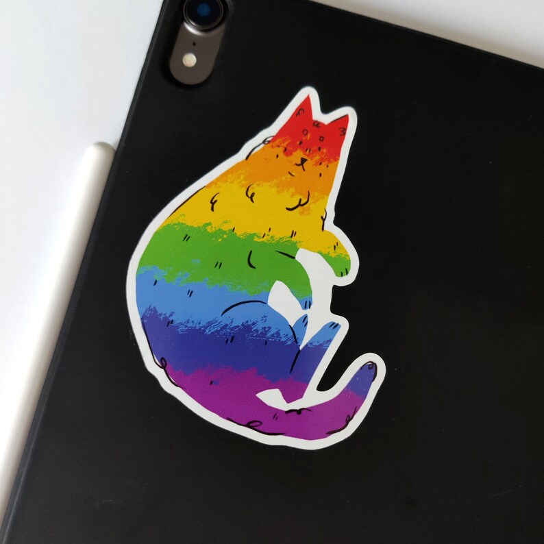 10cm LGBTQ Rainbow Pride Flag Cute Cat Sticker - Etsy