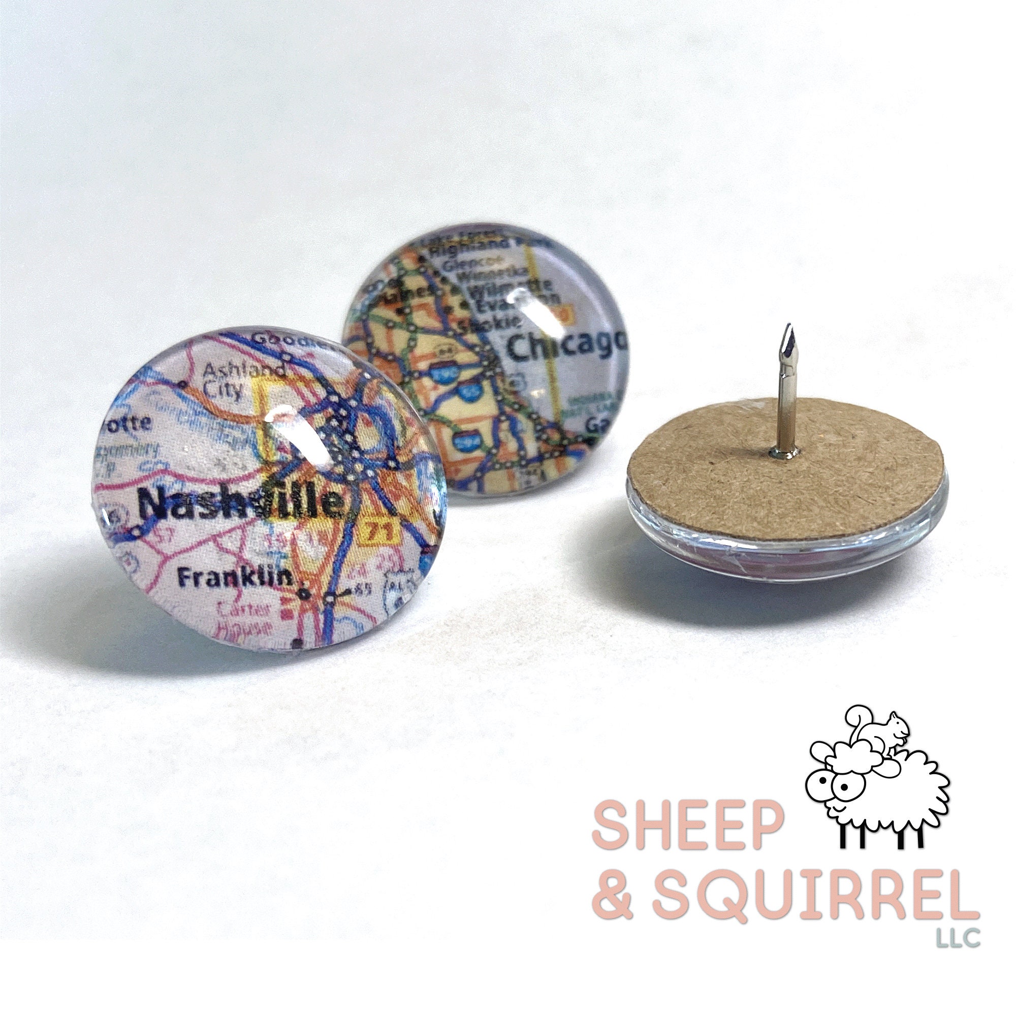 Custom Location Glass Dome Map Push Pin Tacks - Etsy