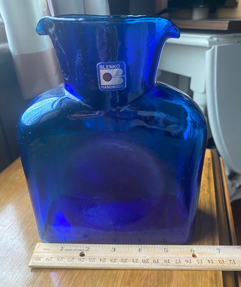 Blenko Cobalt Blue Water Bottle or Flower Vase Hand Blown Glass - Etsy