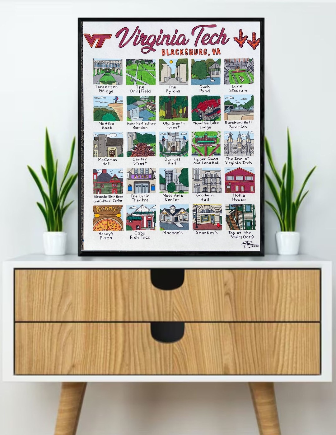 Virginia Tech Hand Drawn Wall Art - 11”x14” - PRINT | VT | Graduation ...