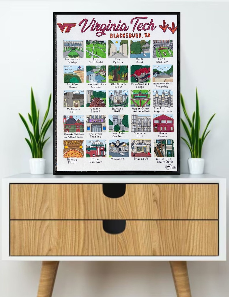 Virginia Tech Hand Drawn Wall Art - 11”x14” - PRINT | VT | Graduation ...