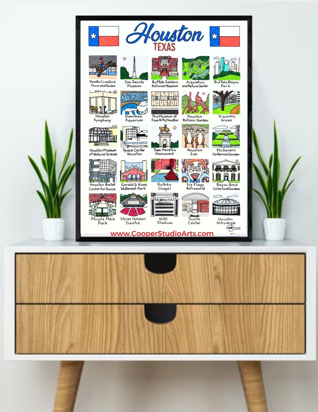 ORIGINAL Houston Texas Hand Drawn Wall Art Poster - 11”x14” | Houston ...