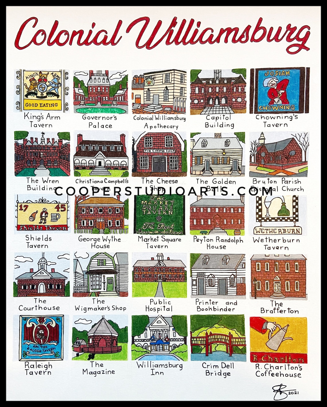 Colonial Williamsburg Hand Drawn Wall Art 11x14 PRINT | Etsy