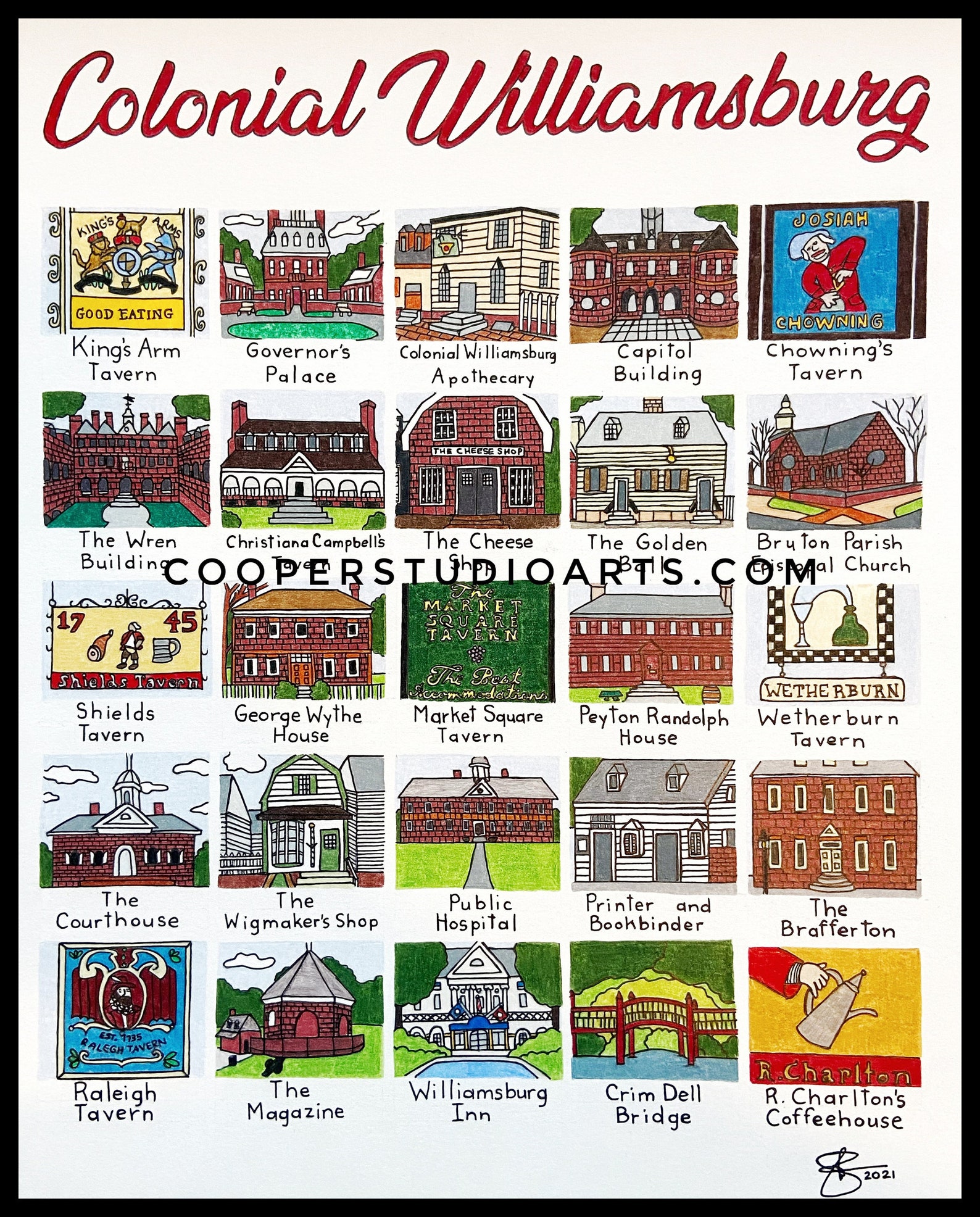 Colonial Williamsburg Hand Drawn Wall Art 11x14 PRINT | Etsy