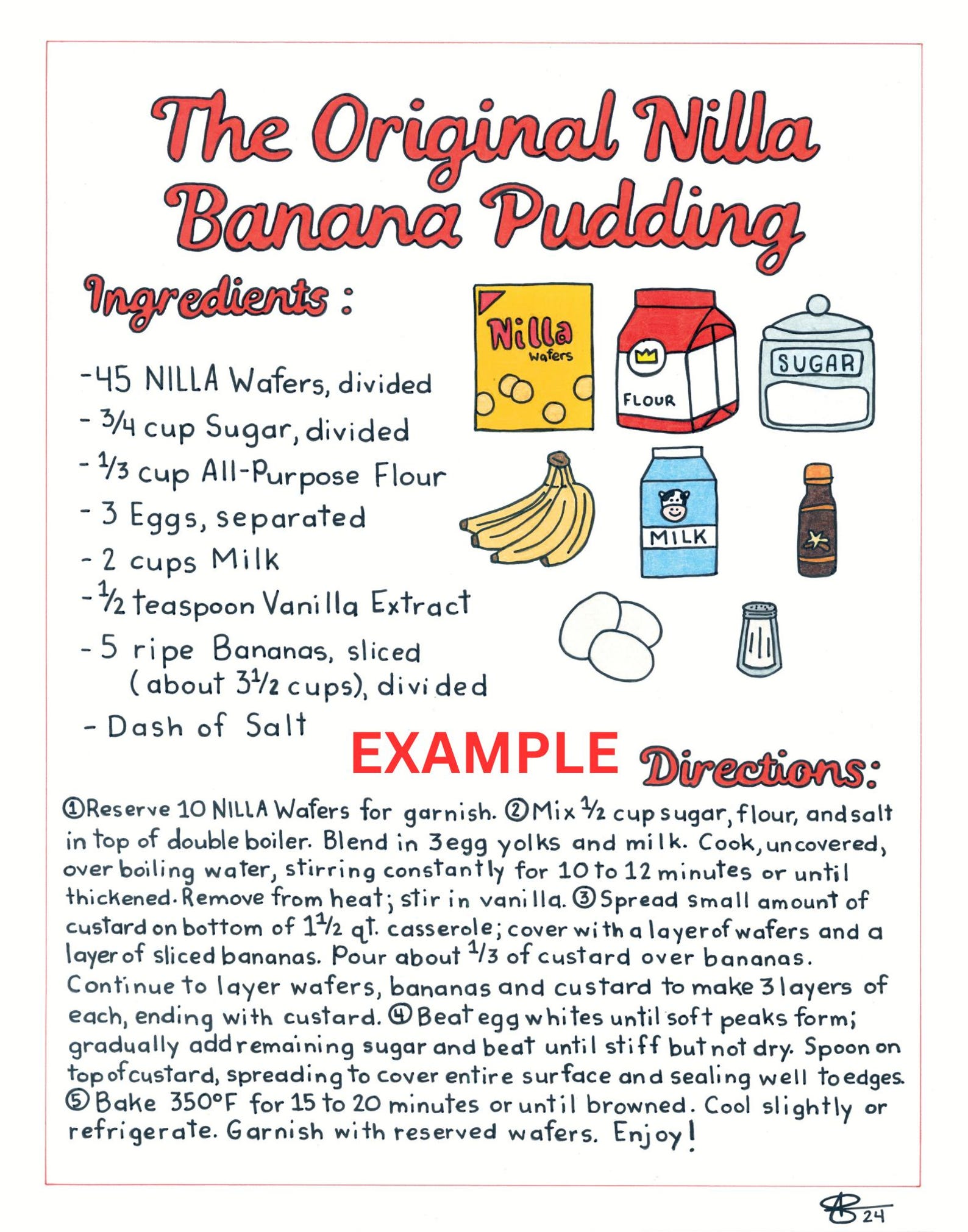Custom Hand-drawn Illustrated Recipe: Personalized Kitchen Art (11"x14 ...