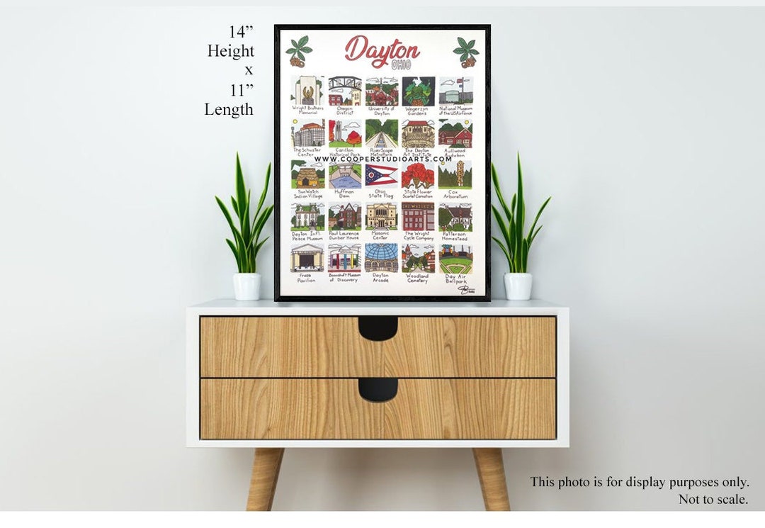 Dayton Ohio Hand Drawn Wall Art - 11”x14” - PRINT | Wedding Gift ...