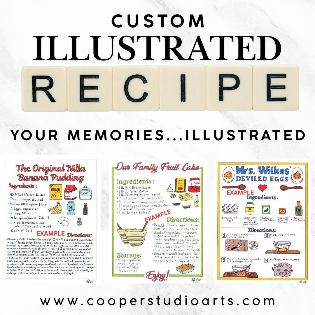 Custom Hand-drawn Illustrated Recipe: Personalized Kitchen Art (11"x14 ...