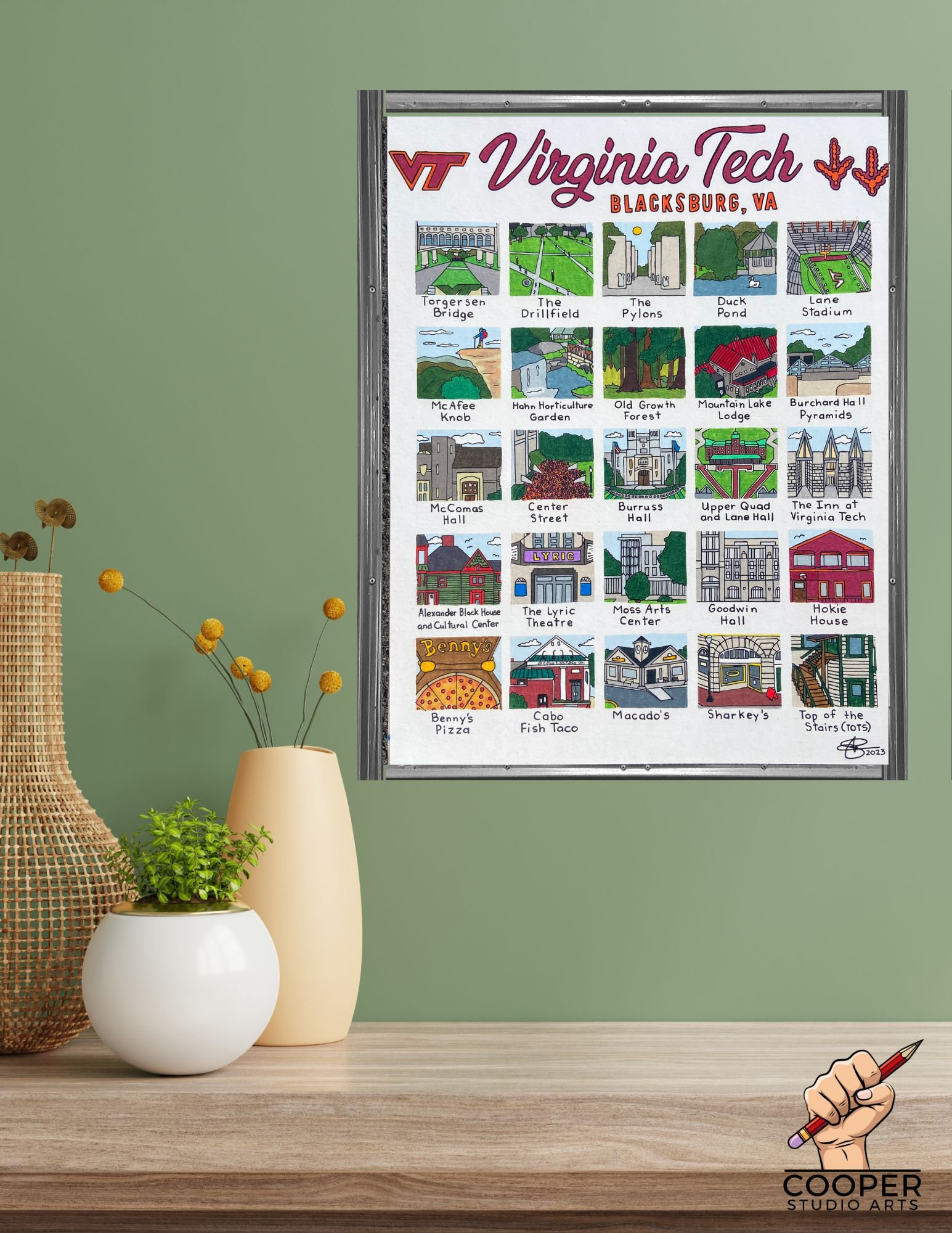 Virginia Tech Hand Drawn Wall Art 11x14 PRINT VT Graduation Minimalist ...