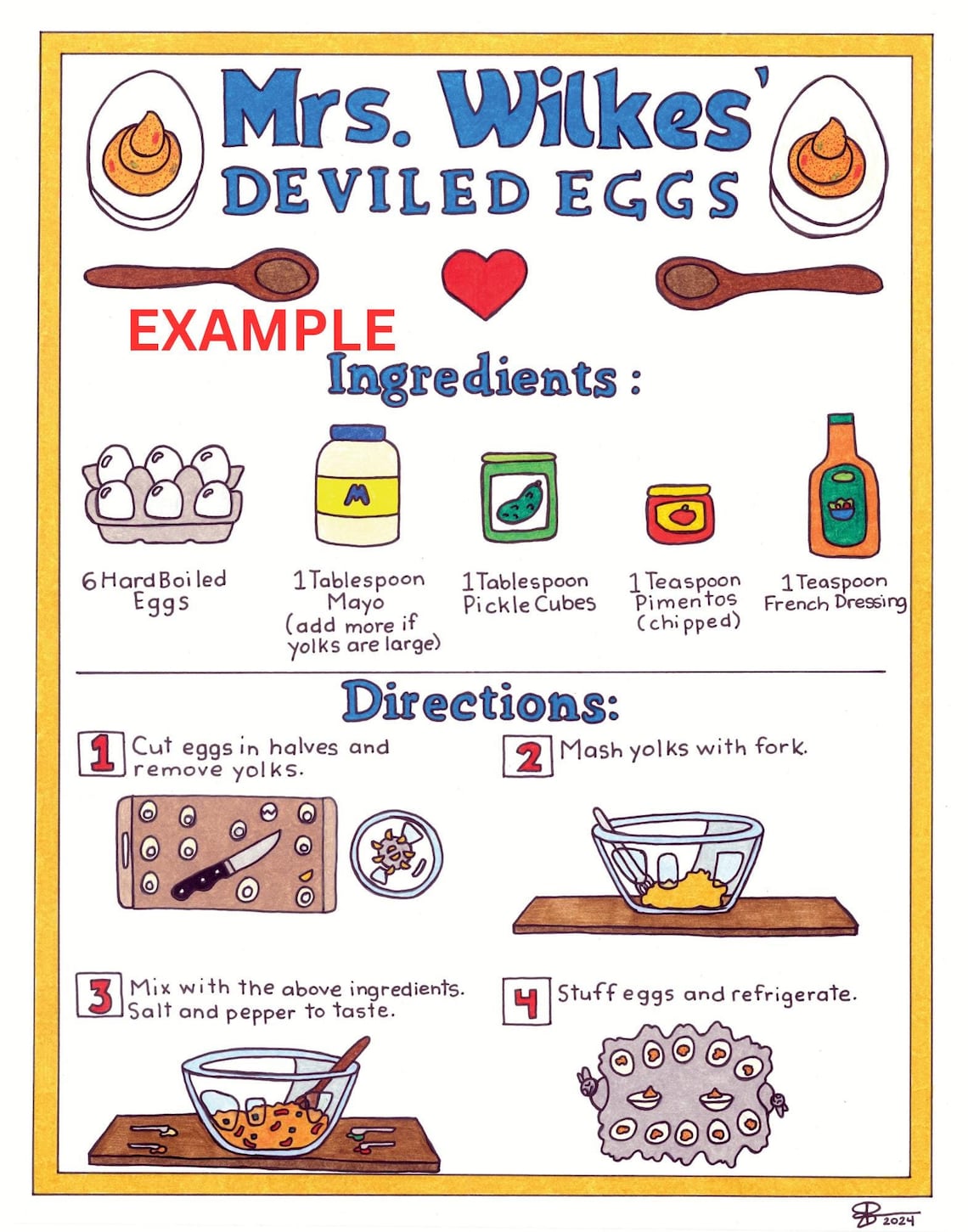 Custom Hand-drawn Illustrated Recipe: Personalized Kitchen Art (11"x14 ...