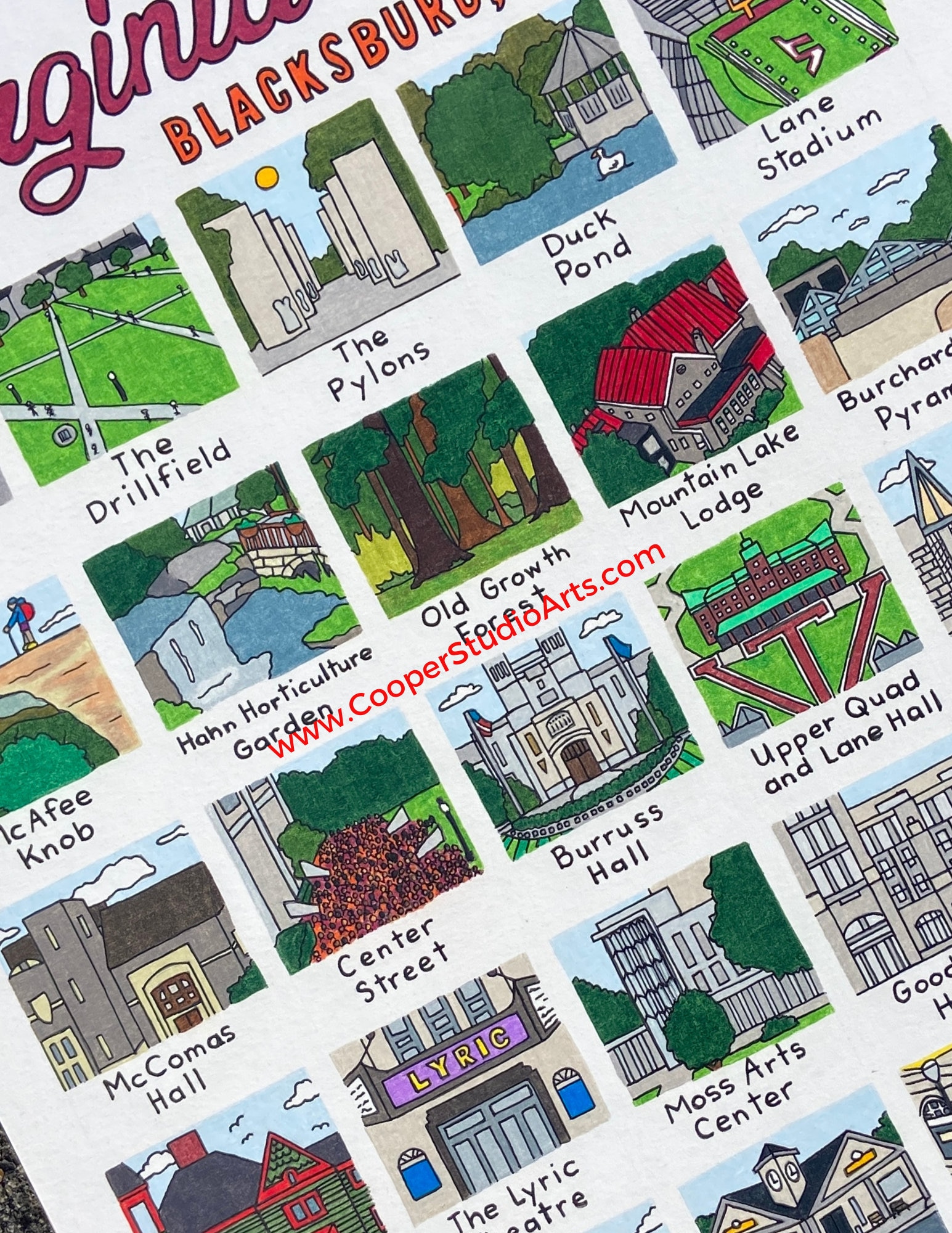 Virginia Tech Hand Drawn Wall Art 11x14 PRINT VT Graduation Minimalist ...