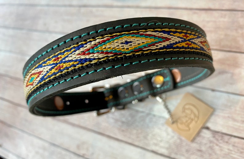 Handmade Distressed Leather Dog Collar, Native American Design - Etsy UK