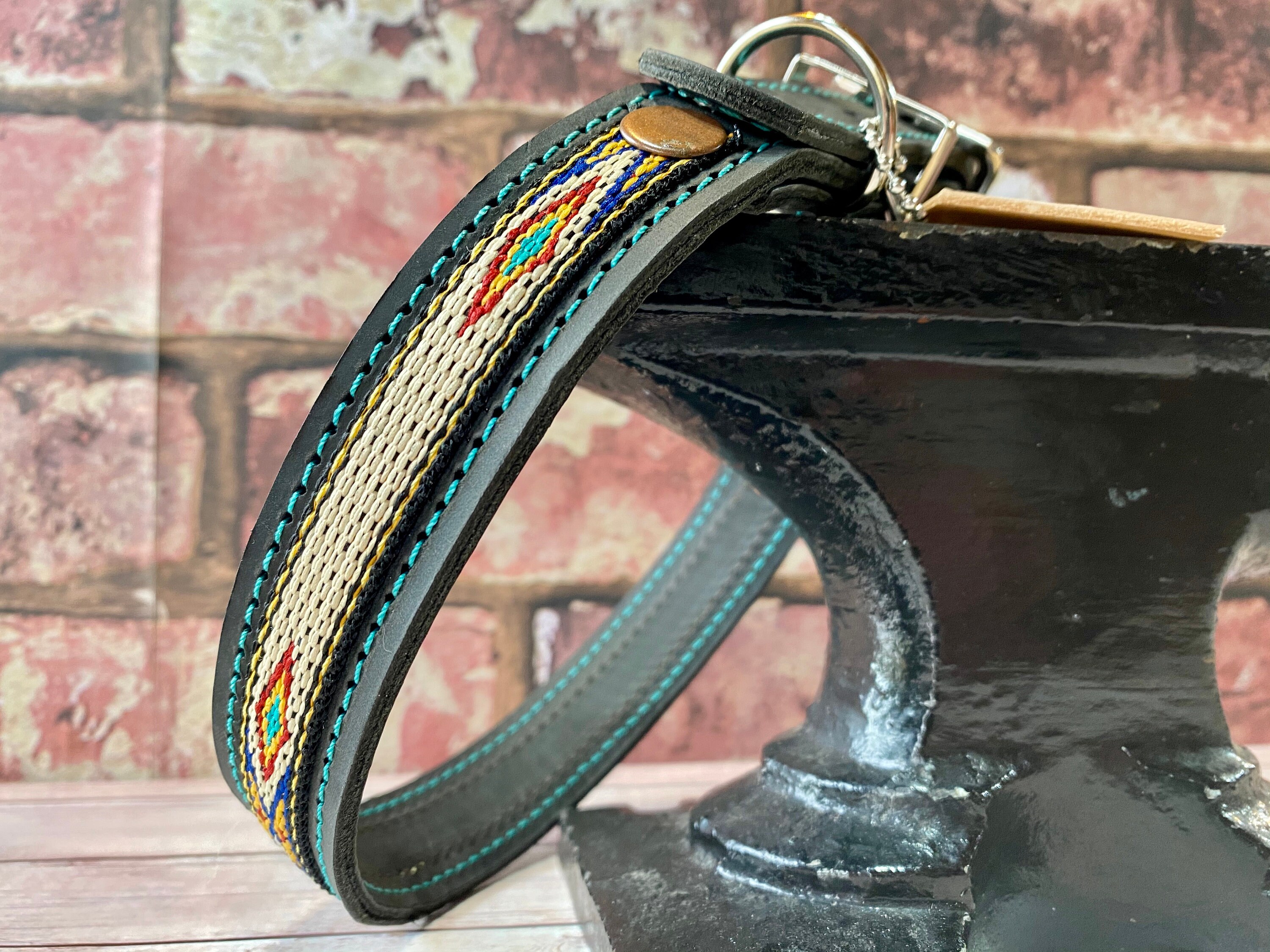 Handmade Distressed Leather Dog Collar, Native American Design - Etsy UK