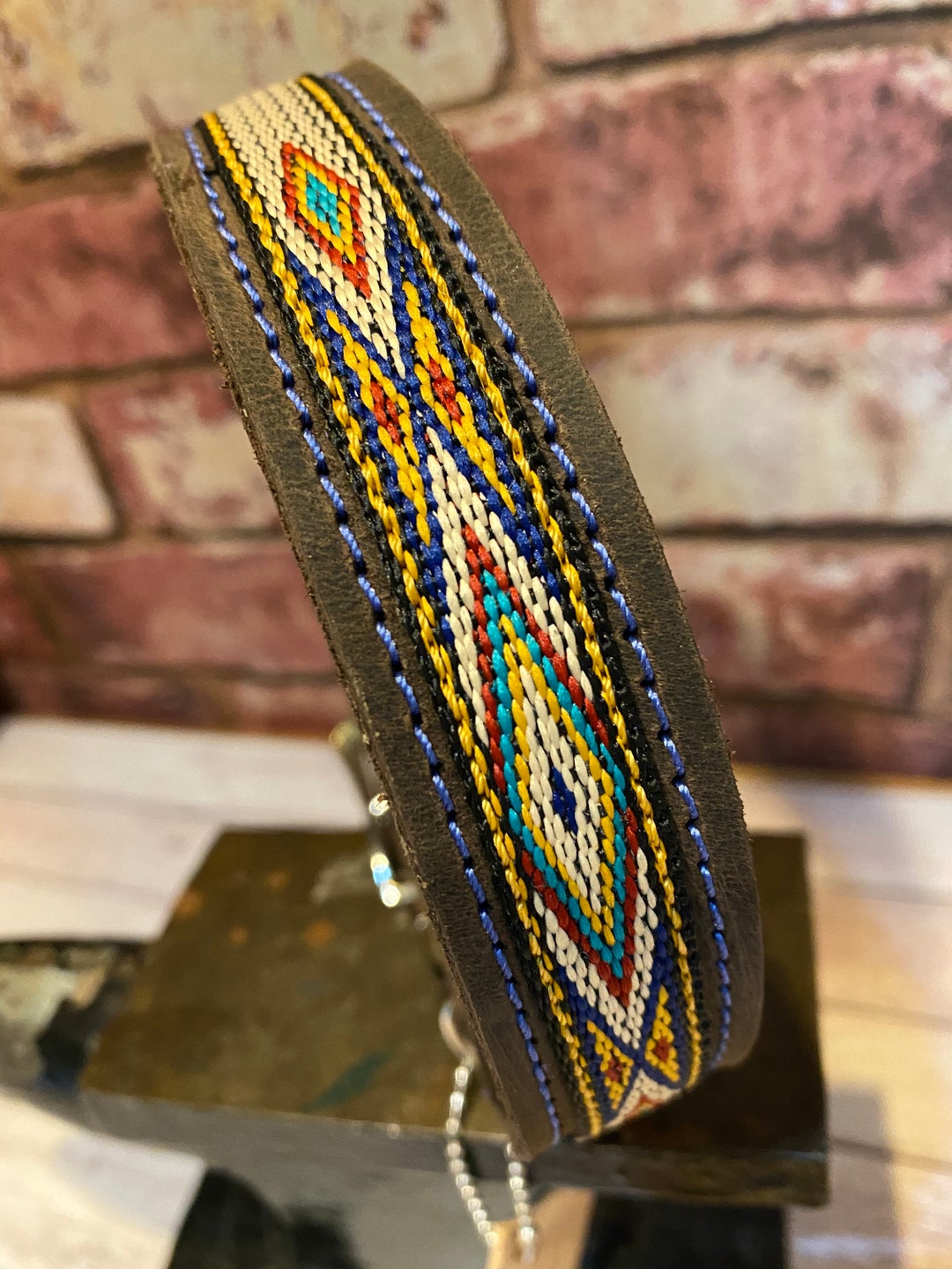 Handmade Distressed Brown Leather Dog Collar | Native American Pattern ...
