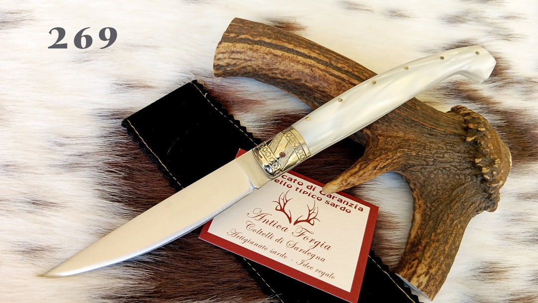 SARDINIAN ARTISAN KNIFE Pattadese Blade 11.5, Mother of Pearl Kirinite ...