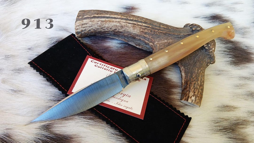 SARDINIAN ARTISAN KNIFE Pattadese Blade 11 Cm, Ram Horn Handle With ...