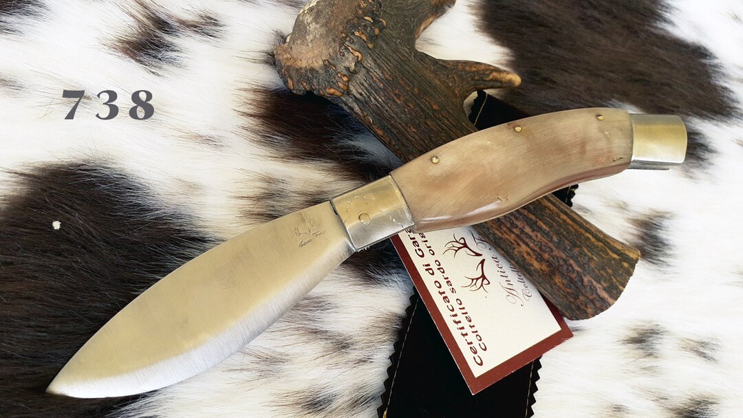 HANDCRAFTED SARDINIAN KNIFE With Wide Blade, Ram Horn Handle With Steel ...