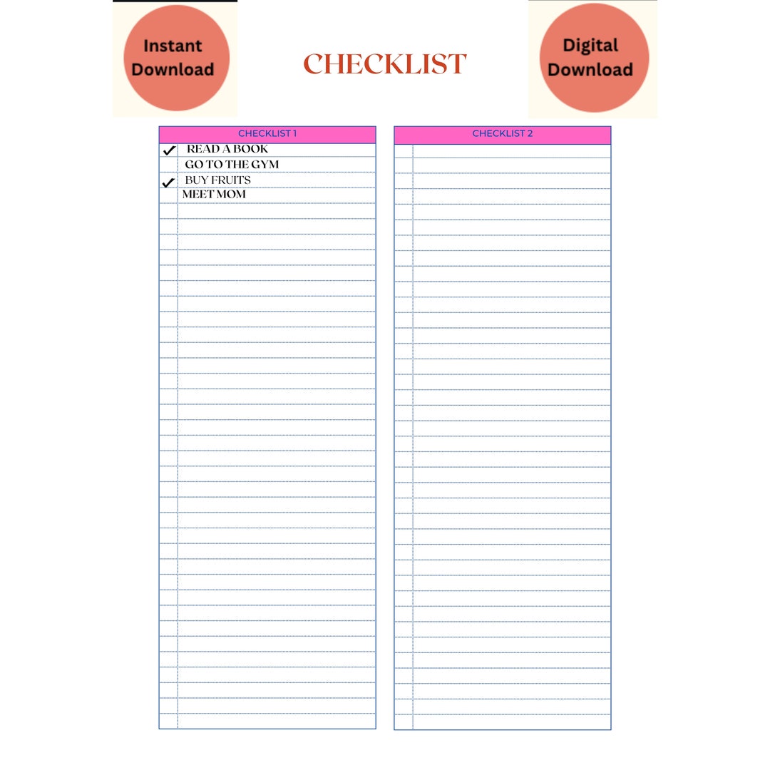 Simple Check List Printable Instant Download - Etsy