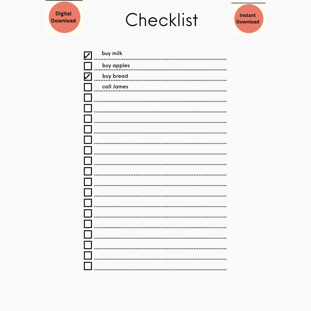 Simple Check List Printable Instant Download - Etsy