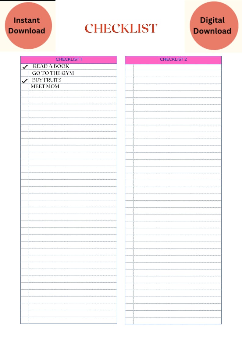Simple Check List Printable Instant Download - Etsy
