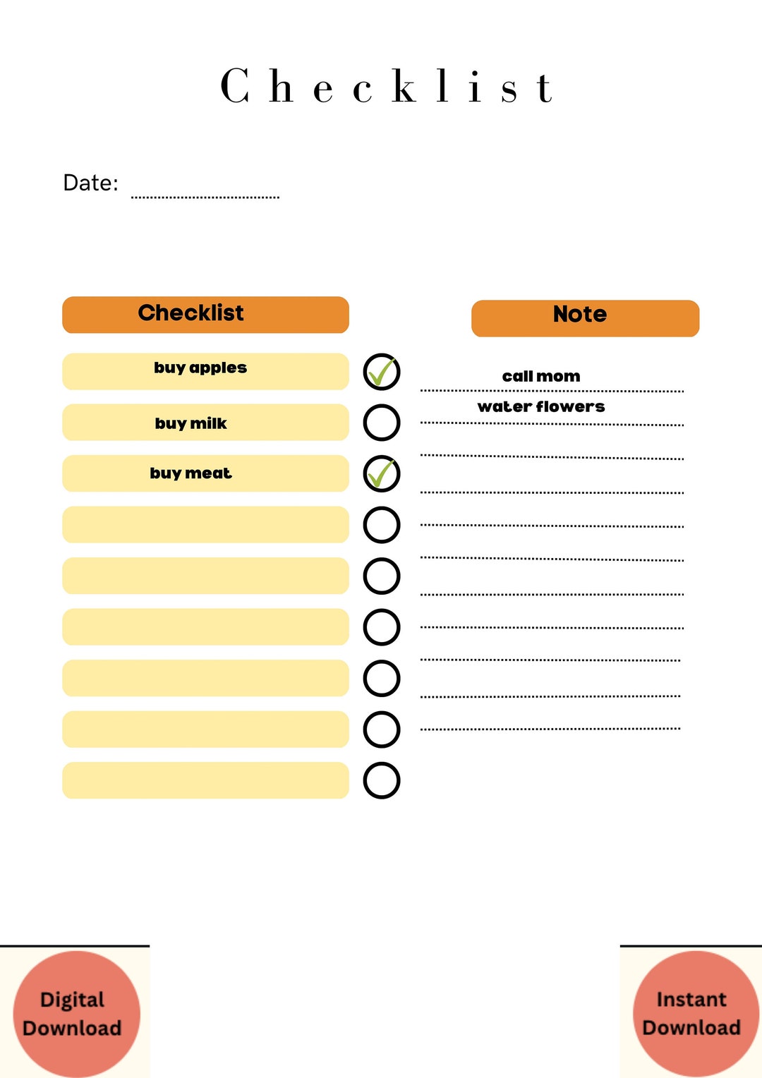 Simple Check List Printable Instant Download - Etsy